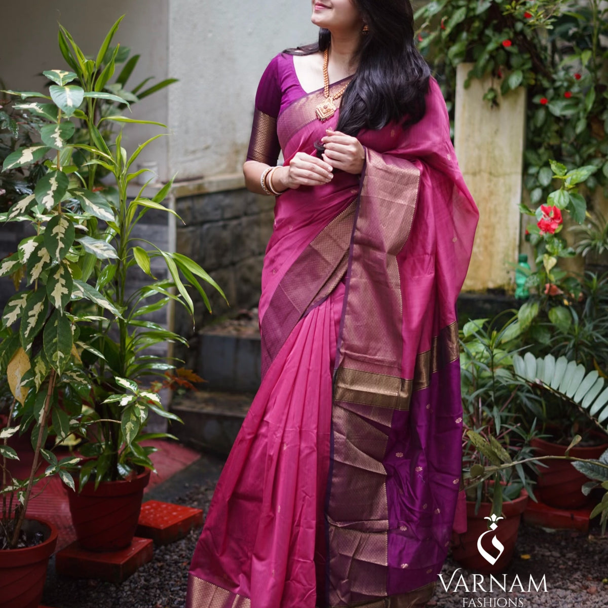 Pink and Purple Maheshwari Silk Cotton Saree – Varnam Fashions